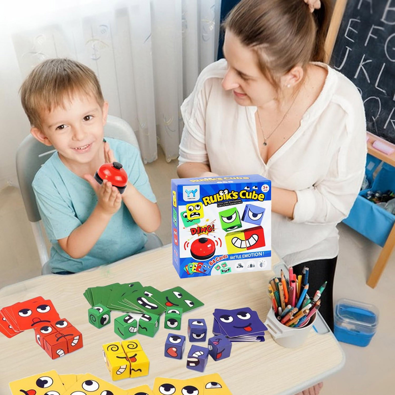 Wooden Face Expression Puzzle Building Cubes Face Changing Magic Cube ...