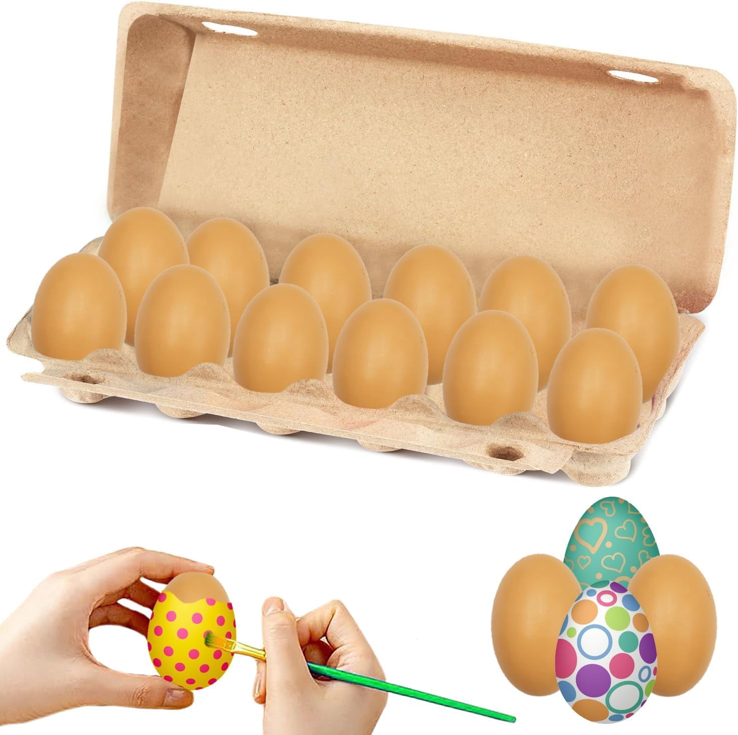 Wooden Fake Eggs, Life Size Brown Eggs, Perfect for Easter Crafts ...