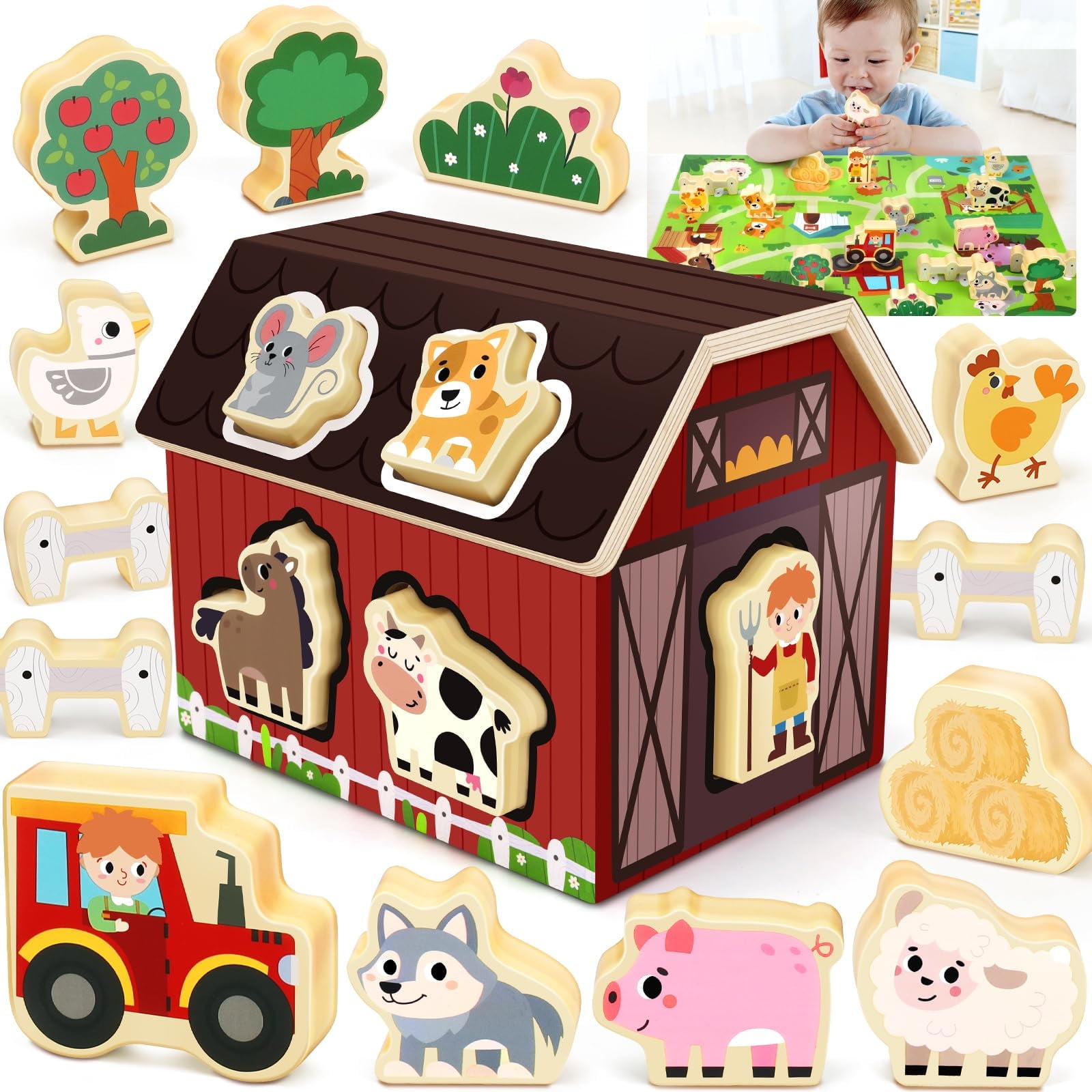Wooden Farm Animals Toy for Toddler: Montessori STEM Learning Activity ...