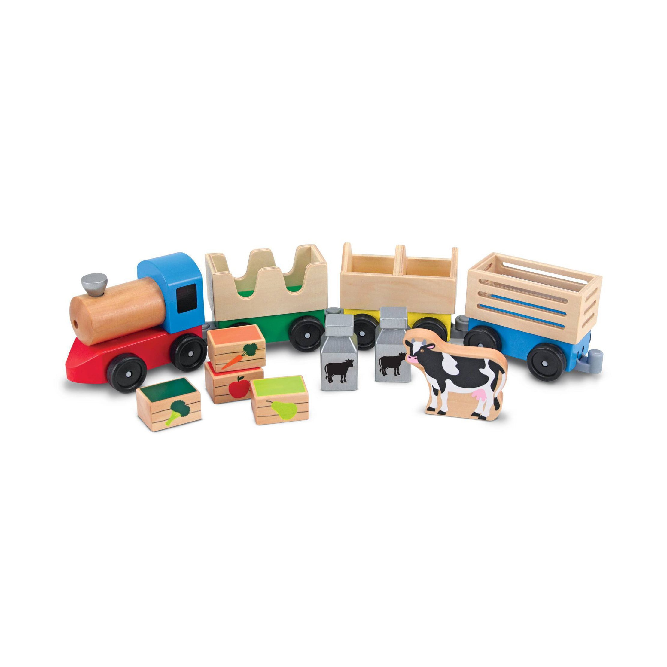 Wooden Farm Train Set - Classic Wooden Toy (3 linking cars) - Walmart.com