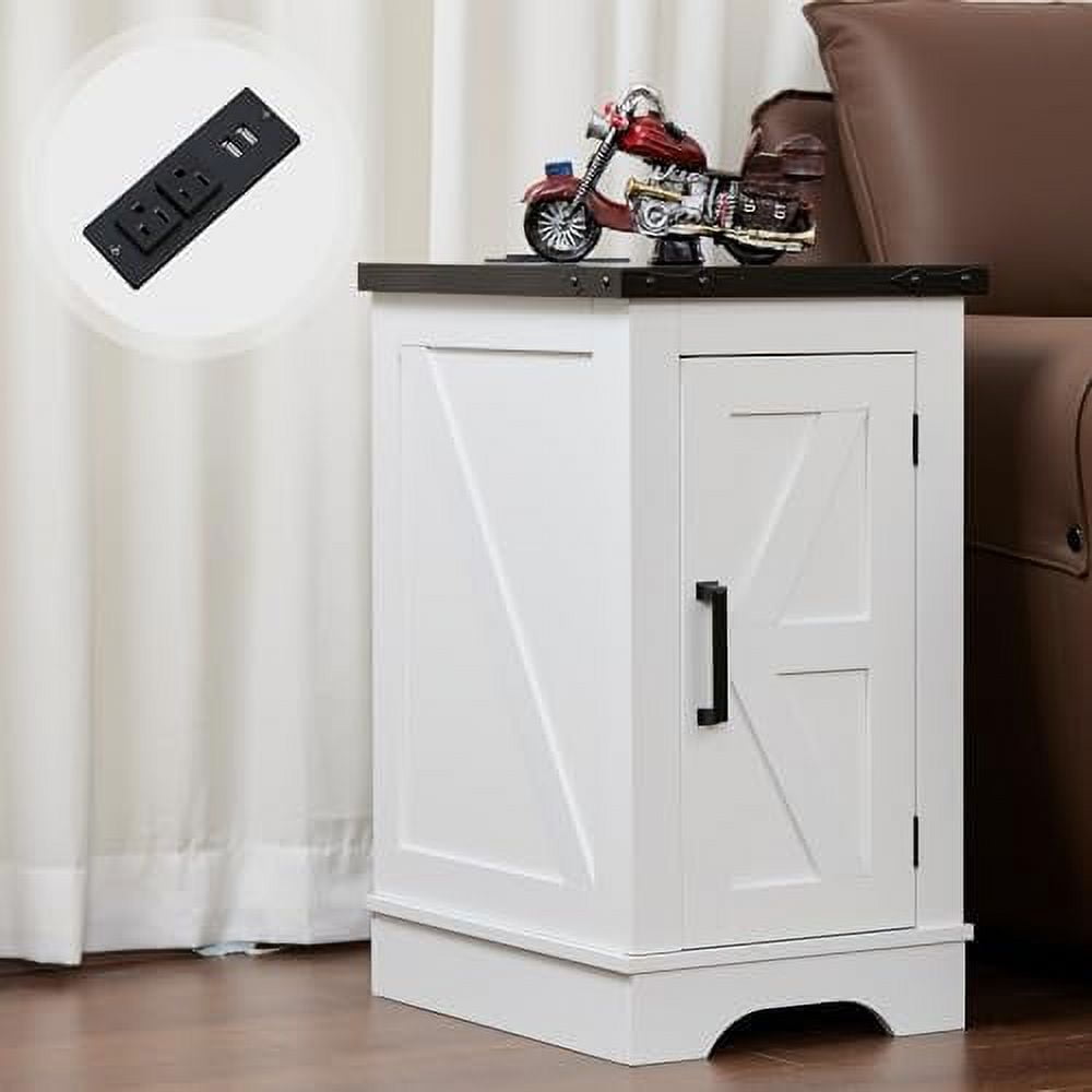 Wooden Farmhouse End Table with Sliding Barn Doors and Adjustable Board ...