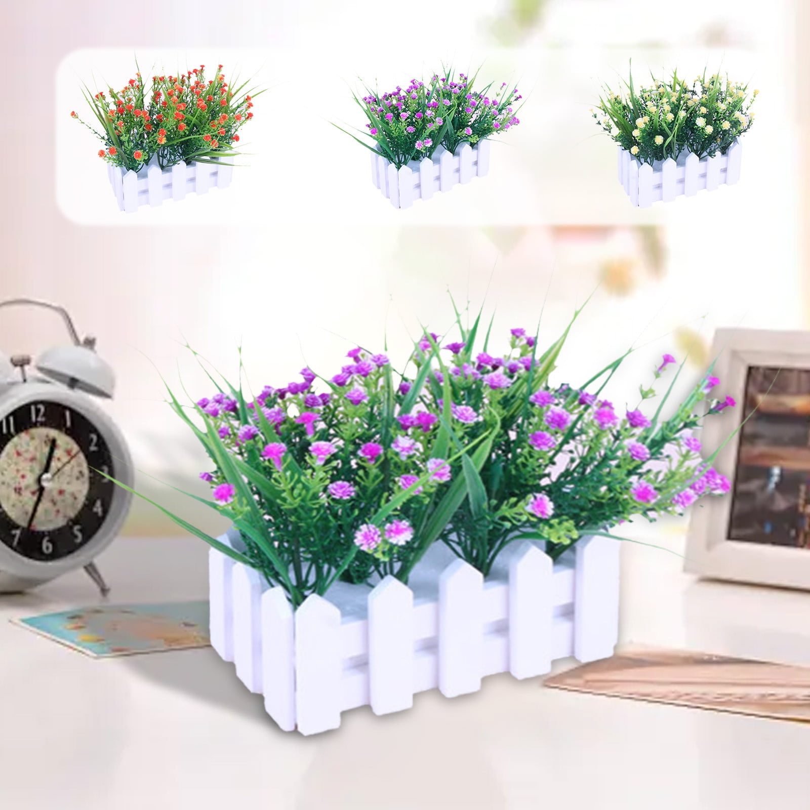 Wooden Fence Simulation Flower Set, Fake Green Plant Decor for Home ...