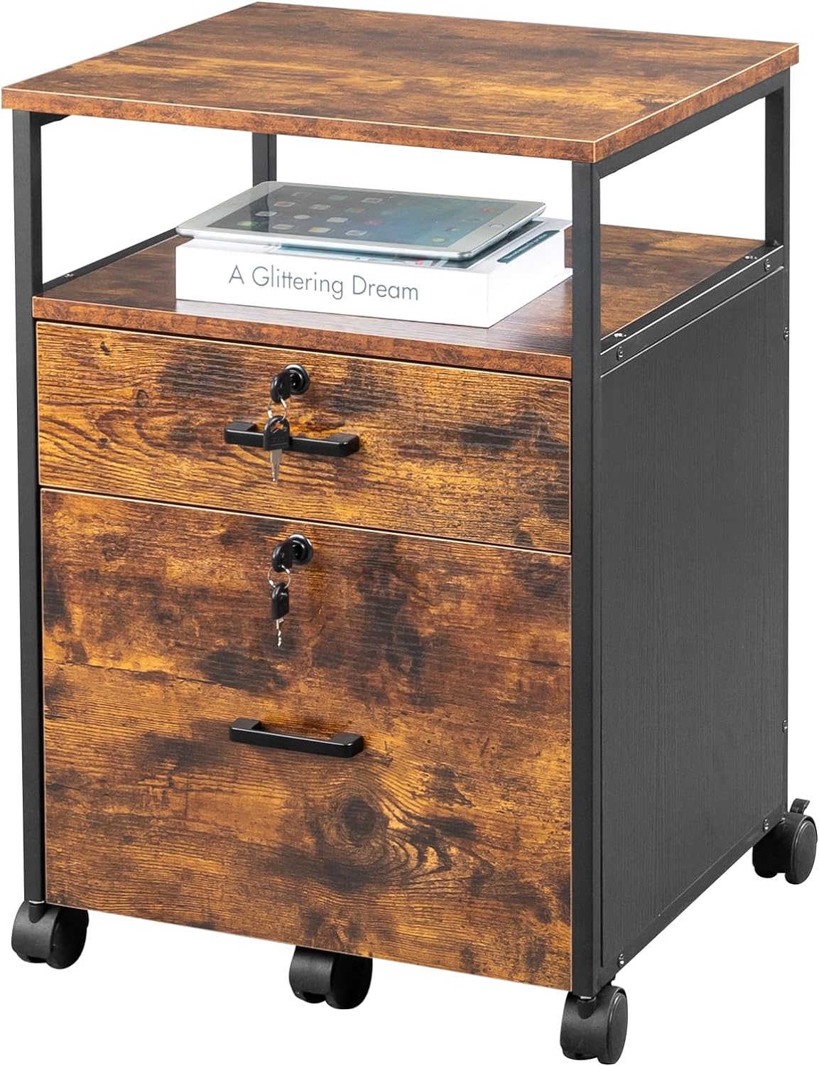 Wooden File Cabinet with 2 Drawers 1 Shelf Bookcase, Filing Cabinet for ...