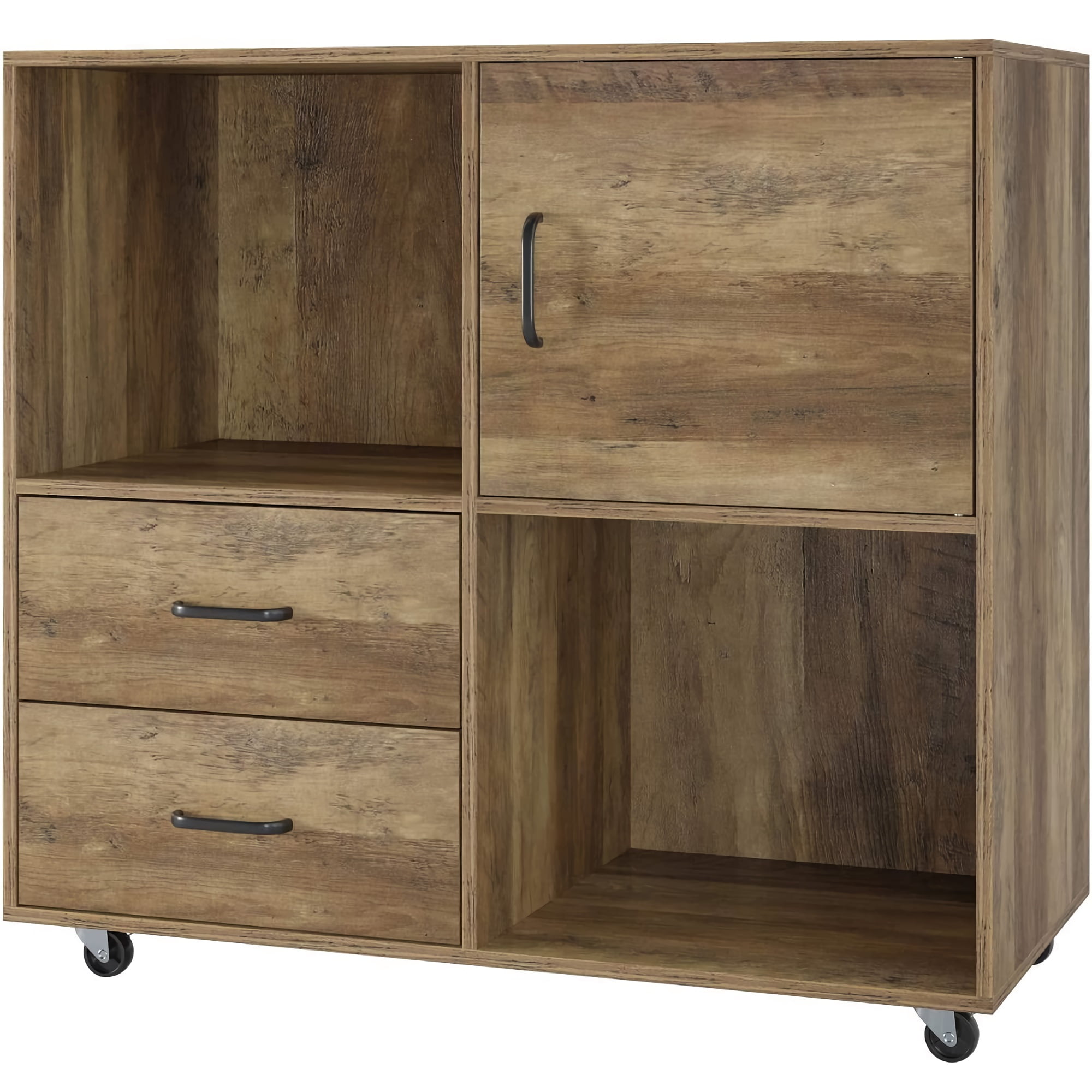 Wooden File Cabinet, Lateral Filing Cabinet Printer Stand with Wheels ...
