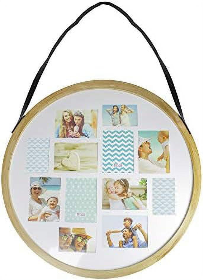 28" Wooden Round Collage With 12 Slots for Photos Decor - Walmart.com