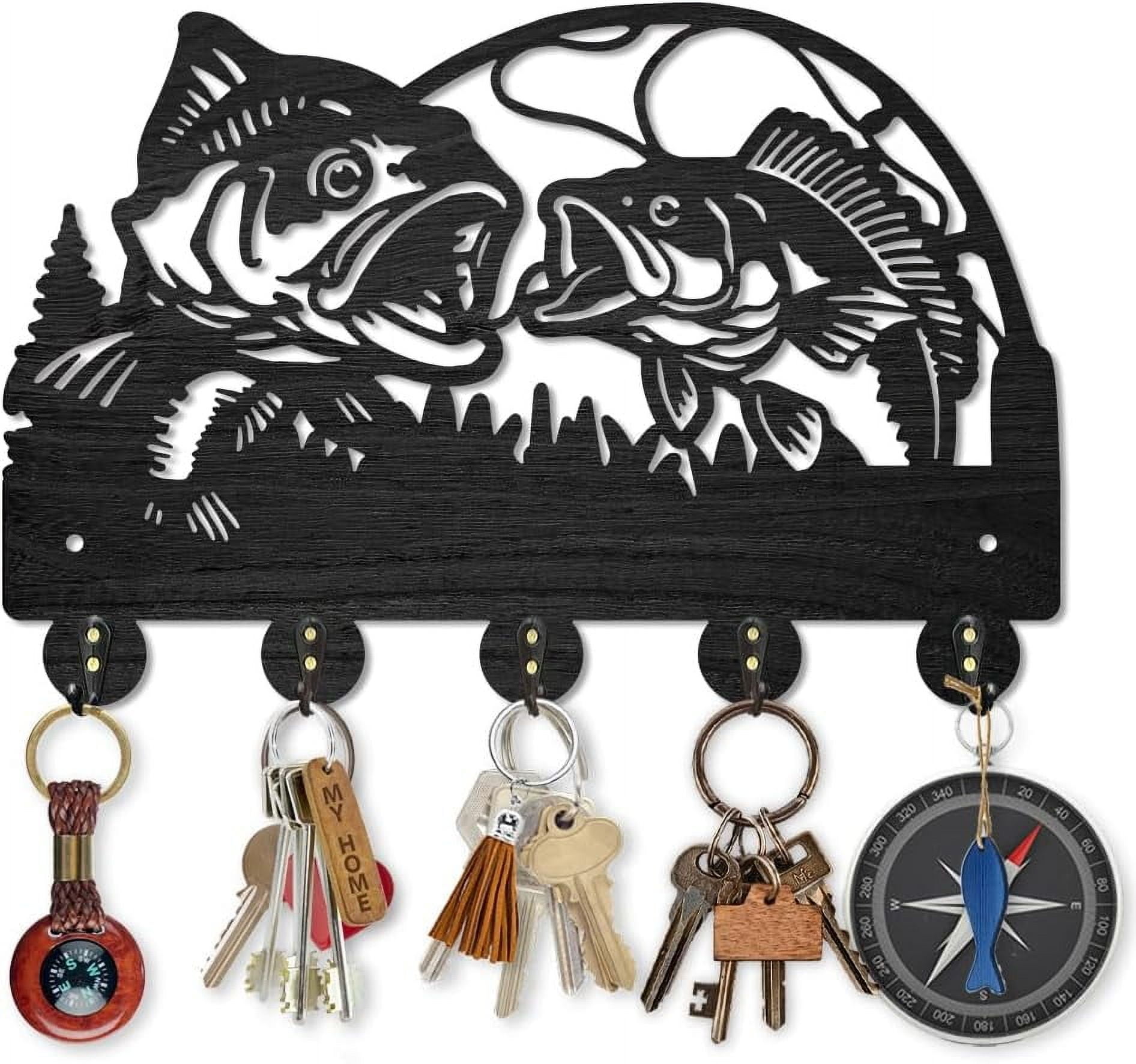 Wooden Fish Coat Hooks Wall Mount Fishing Rod Lake Key Holder 11.8×7 ...