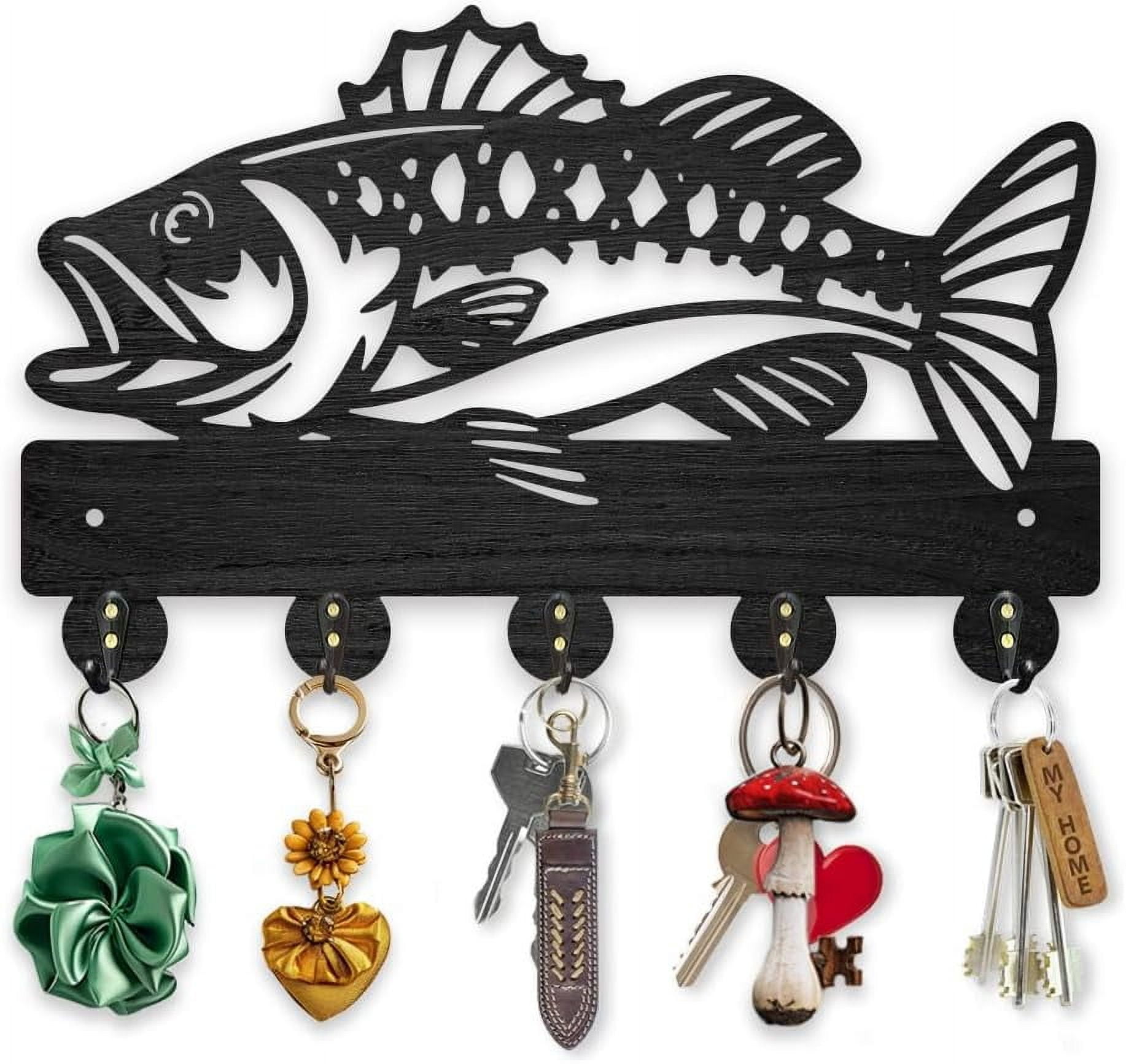 Wooden Fish Key Rack 11.8x7.4inch Fishing Key Hooks Organizer Animal ...