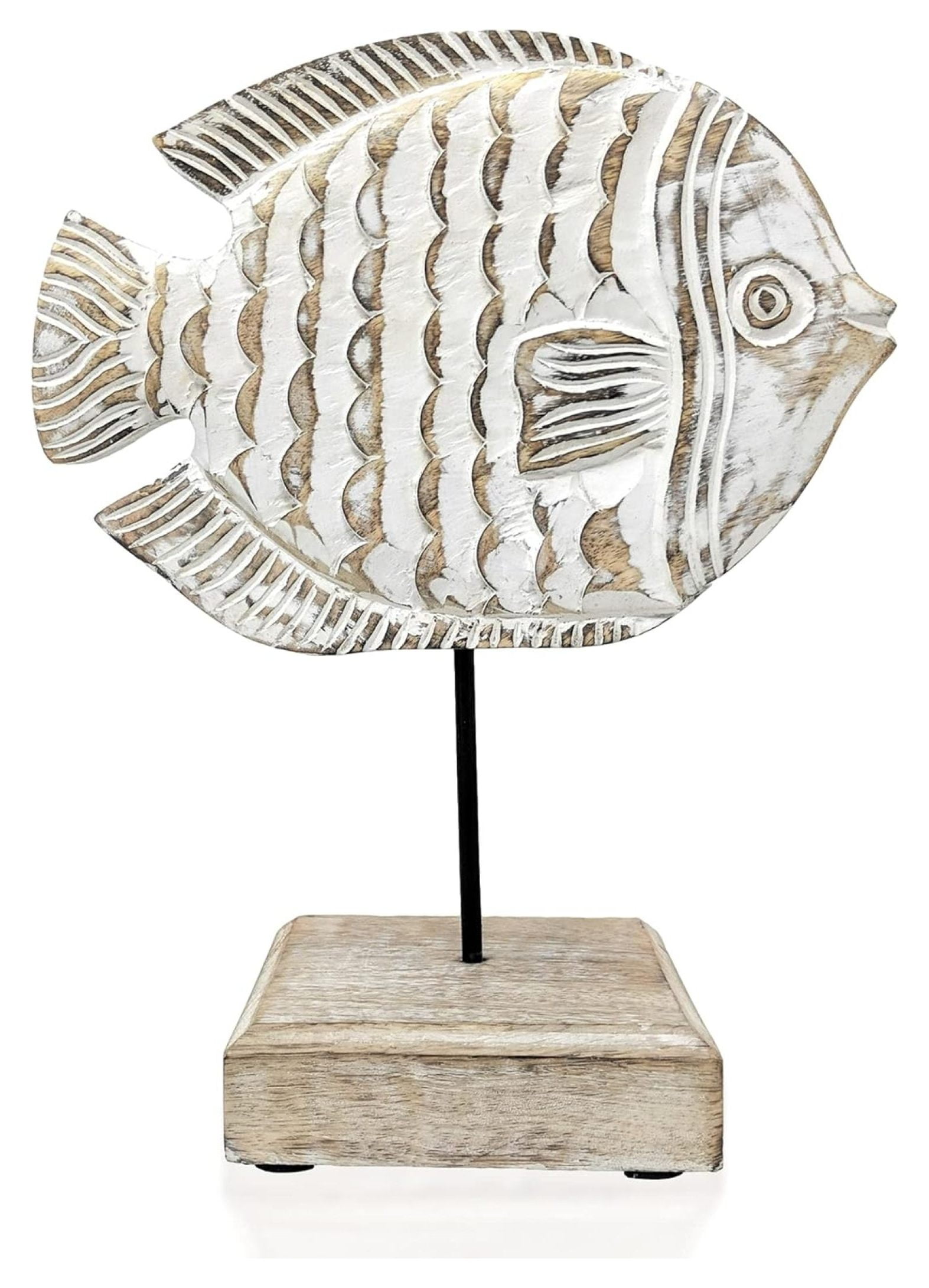Wooden Fish Sculpture Home Decor | Handmade Angel Fish Statue on Base ...