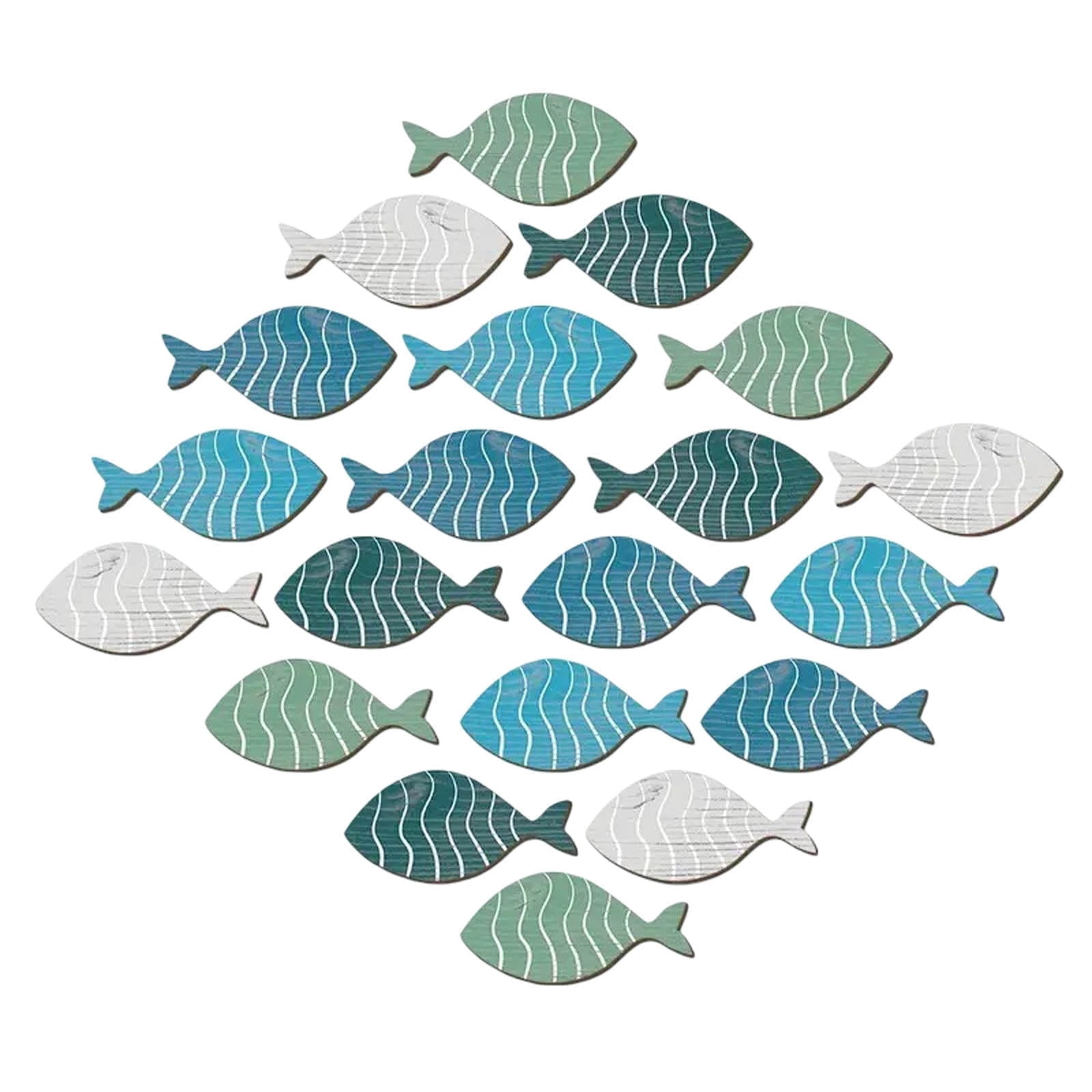 Wooden Fish Wall Art Set Nautical Ocean Themed Hanging Ornaments Easy ...