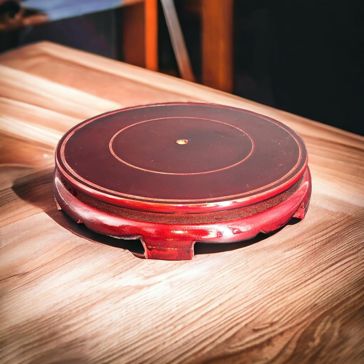 Wooden Fishbowl Display Vase Planter Spinning Stand Base Plant Display ...