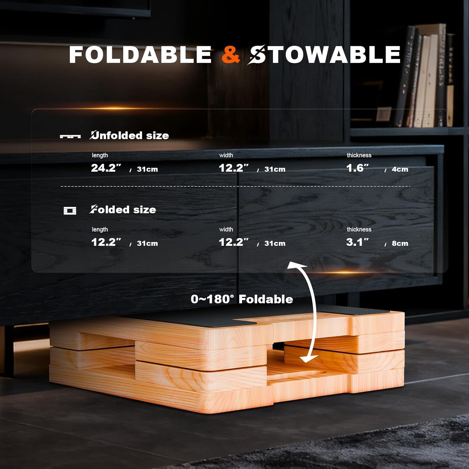 Wooden Fitness Board with 180 ° Foldable Design, Natural Pine Wood ...