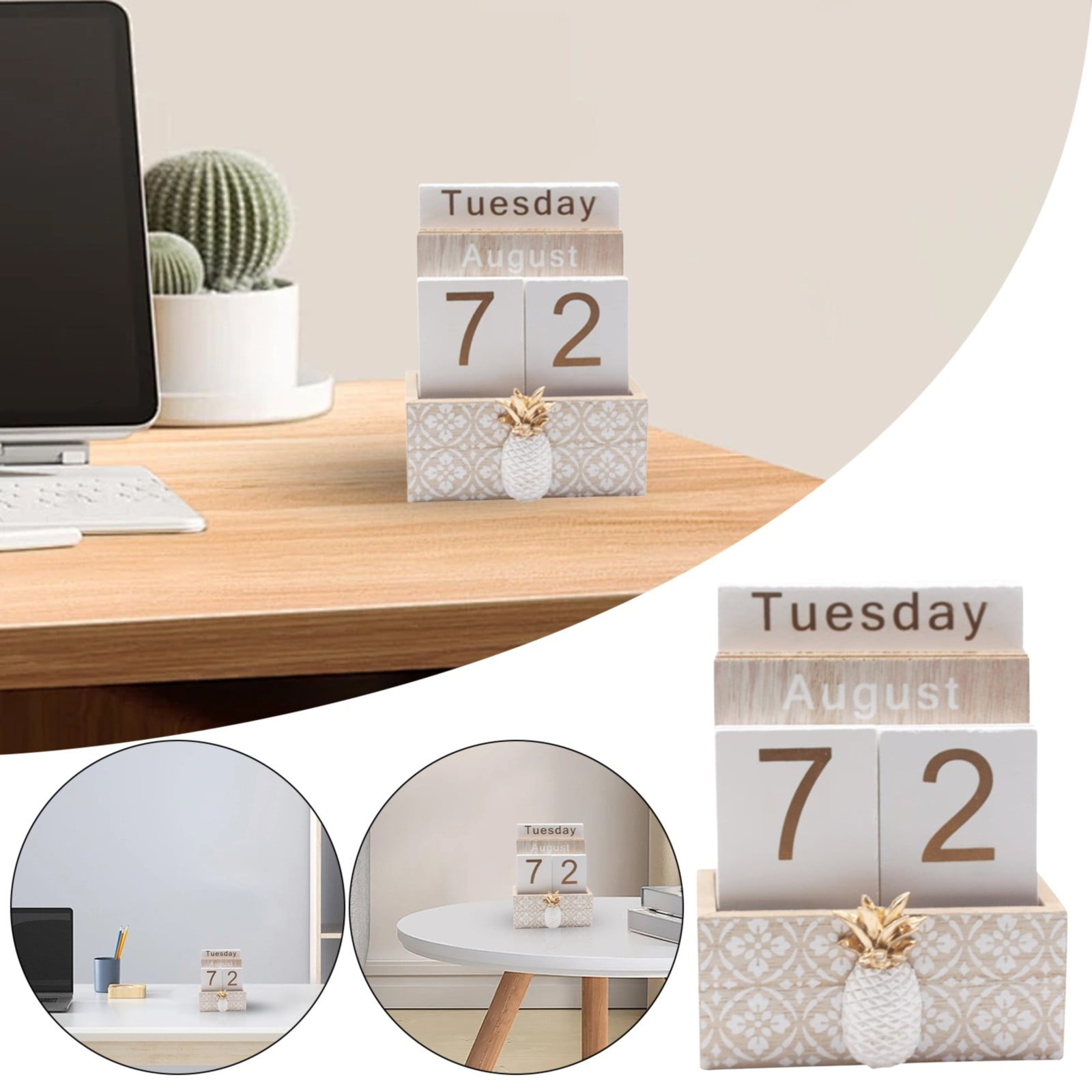 Wooden Flip Desk Calendar Perpetual Plank Table Calendar With Week ...
