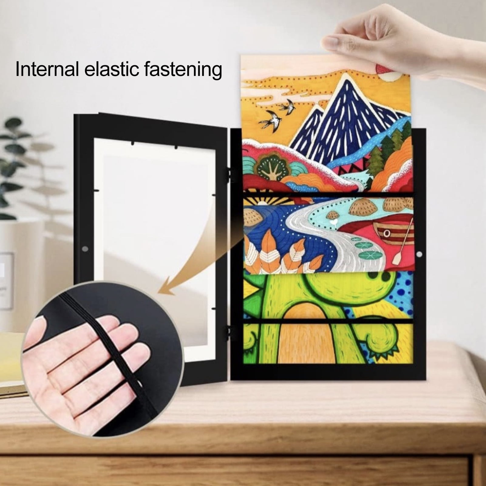 Wooden Photo Frame Magnetic Picture Frame with Elastic Band Wall Mount ...