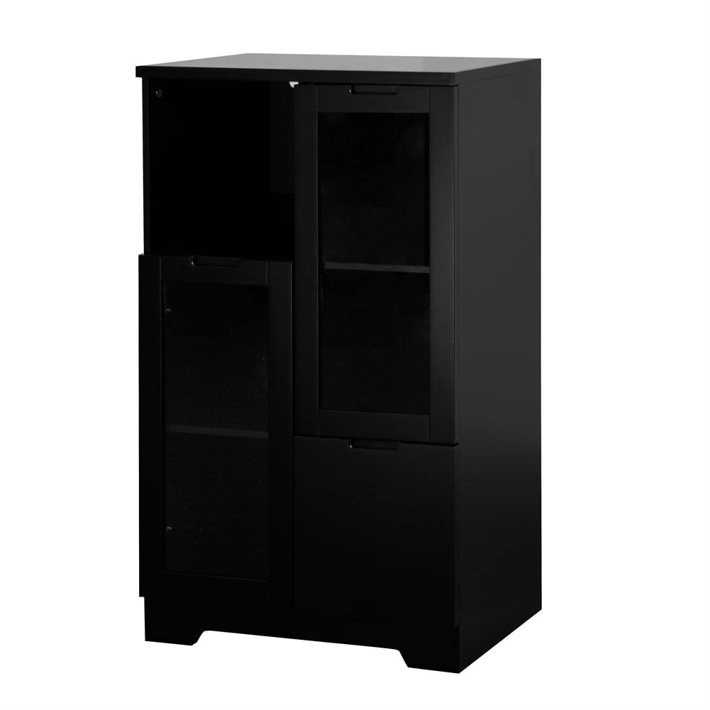 Wooden Floor Storage Cabinet with Adjustable Shelves 2 Glass Doors 2 ...