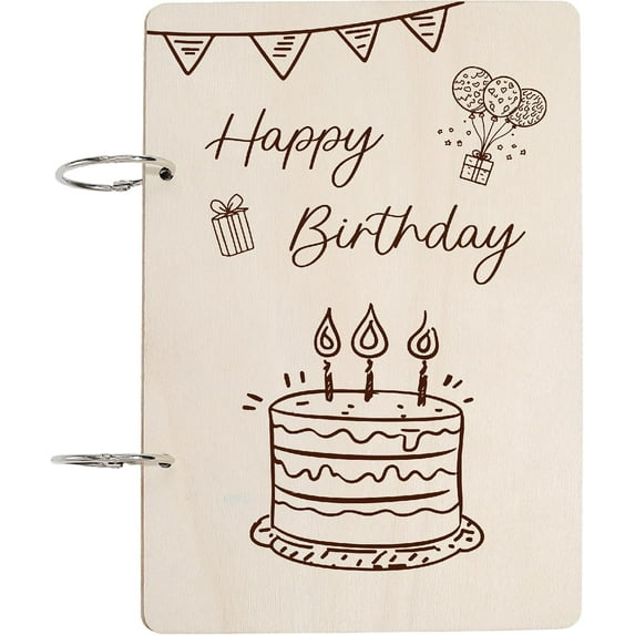 Wooden Floral Greeting Cards Organizer Book Set Happy Birthday Card ...