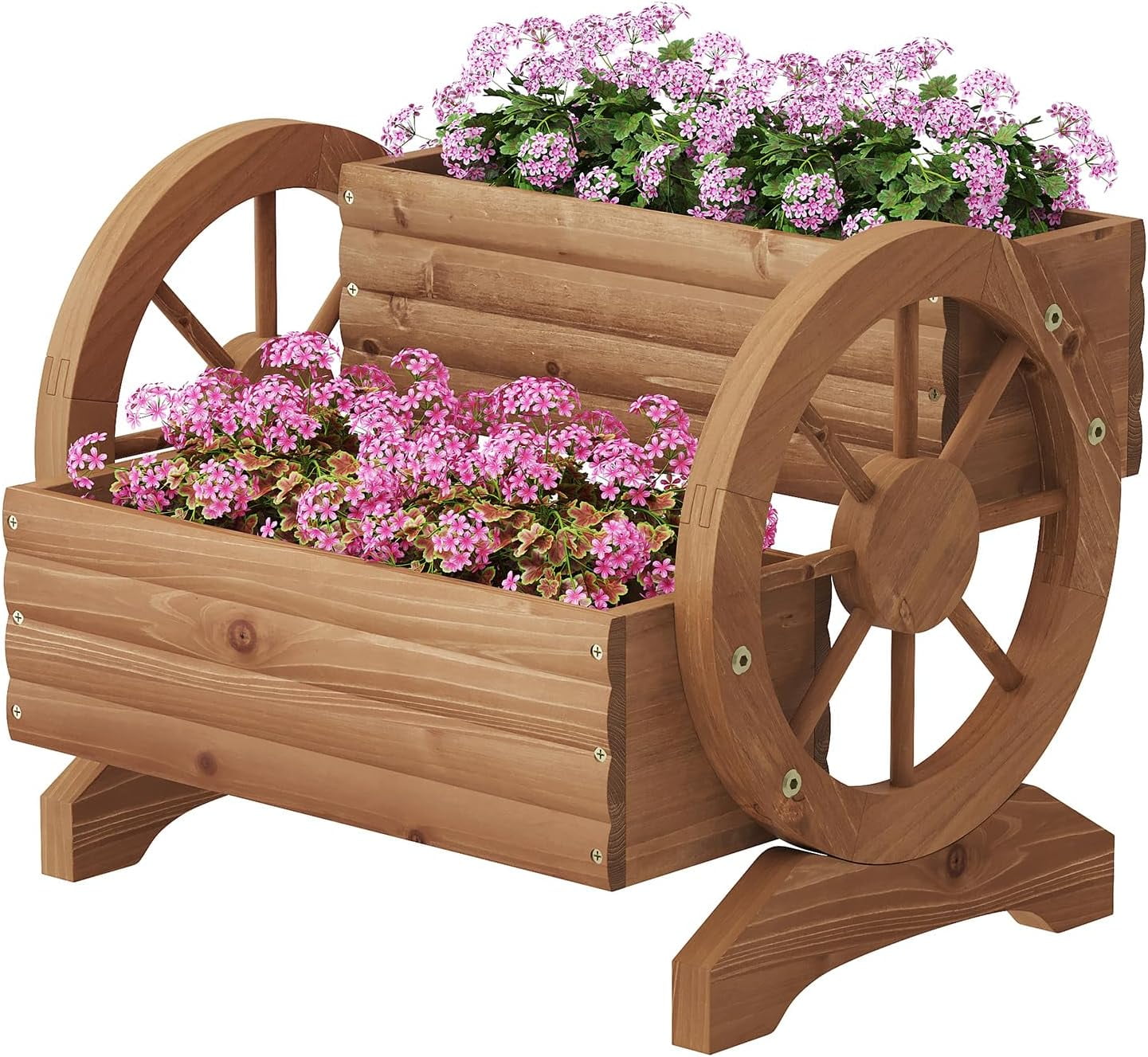 Wooden Flower Cart with Wheels Wooden Wagon Planter Outdoor Garden ...