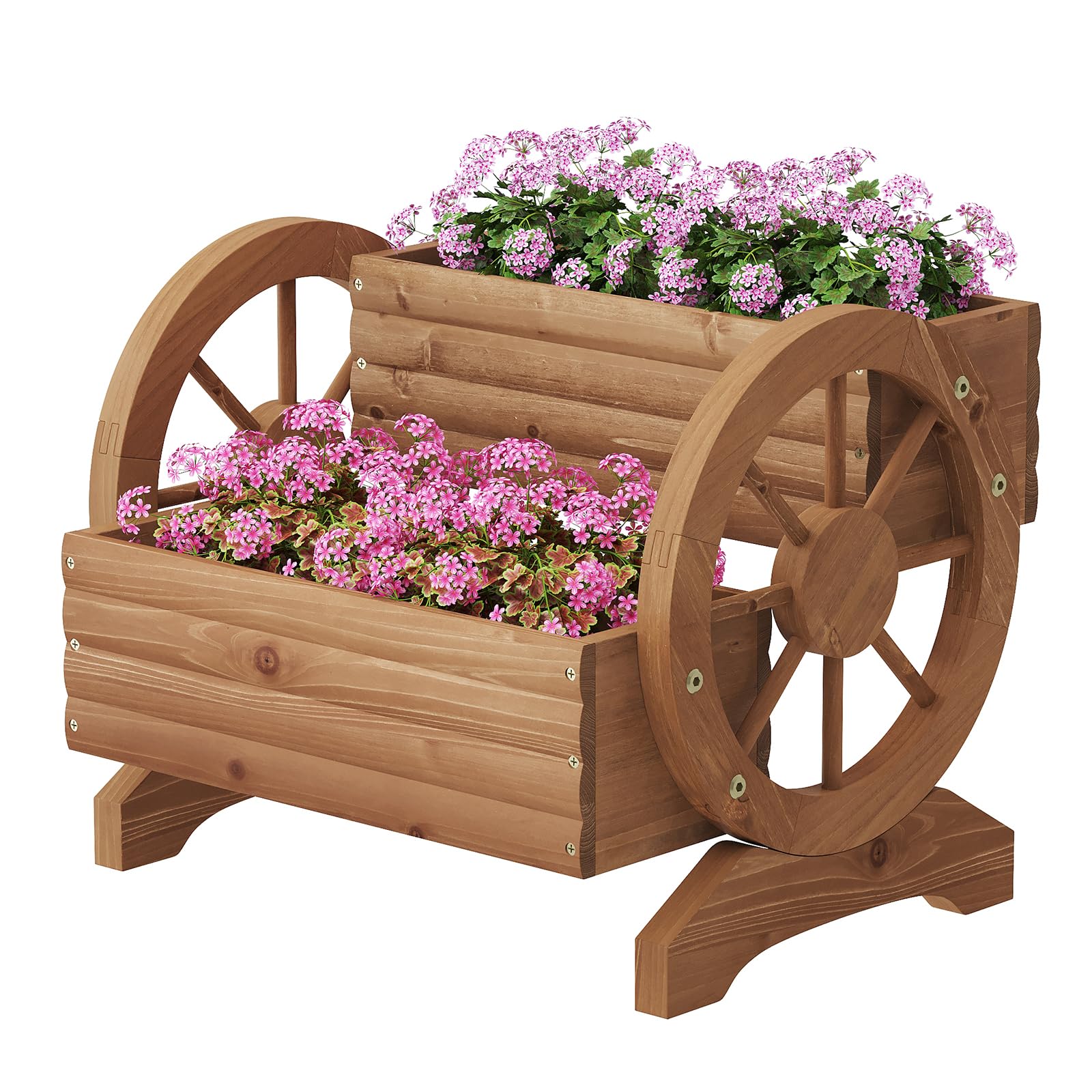 Wooden Flower Cart with Wheels Wooden Wagon Planter Outdoor Garden ...