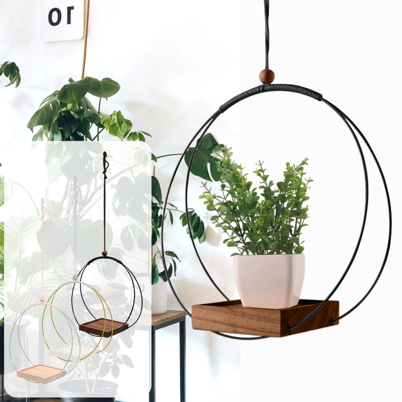 Wooden Flower Pot Hanging Basket Support Brown Wooden Hanging Plant ...