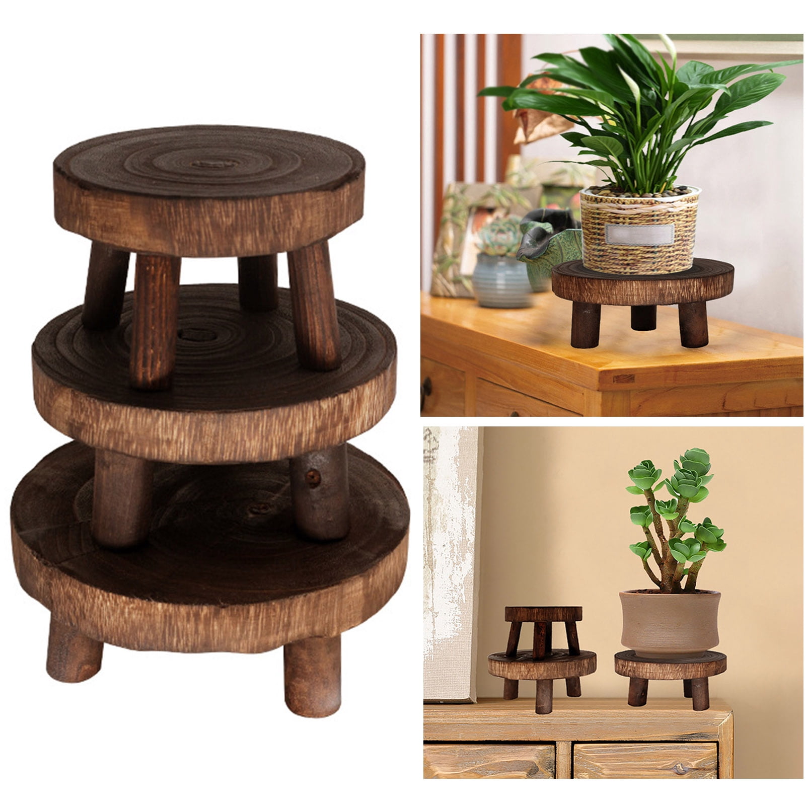 Wooden Flower Pot Stand Mini Decorative Stool Plant Stand Round Bonsai ...