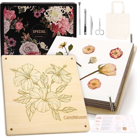 CandWuom Flower Press Kit, 11" x 11" Large 10 Layers Wooden Flower ...