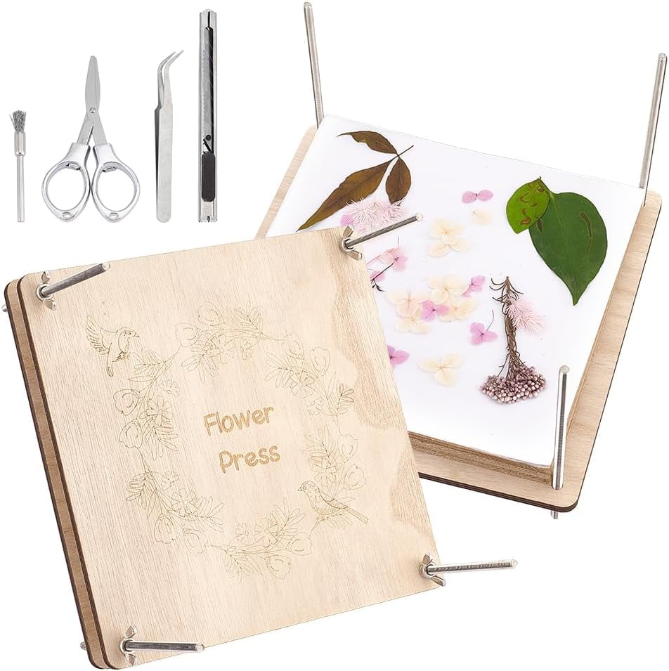 Wooden Flower Press Kit 9.7 x 9.7 inch Flower Pressing Kit 8 Layers ...