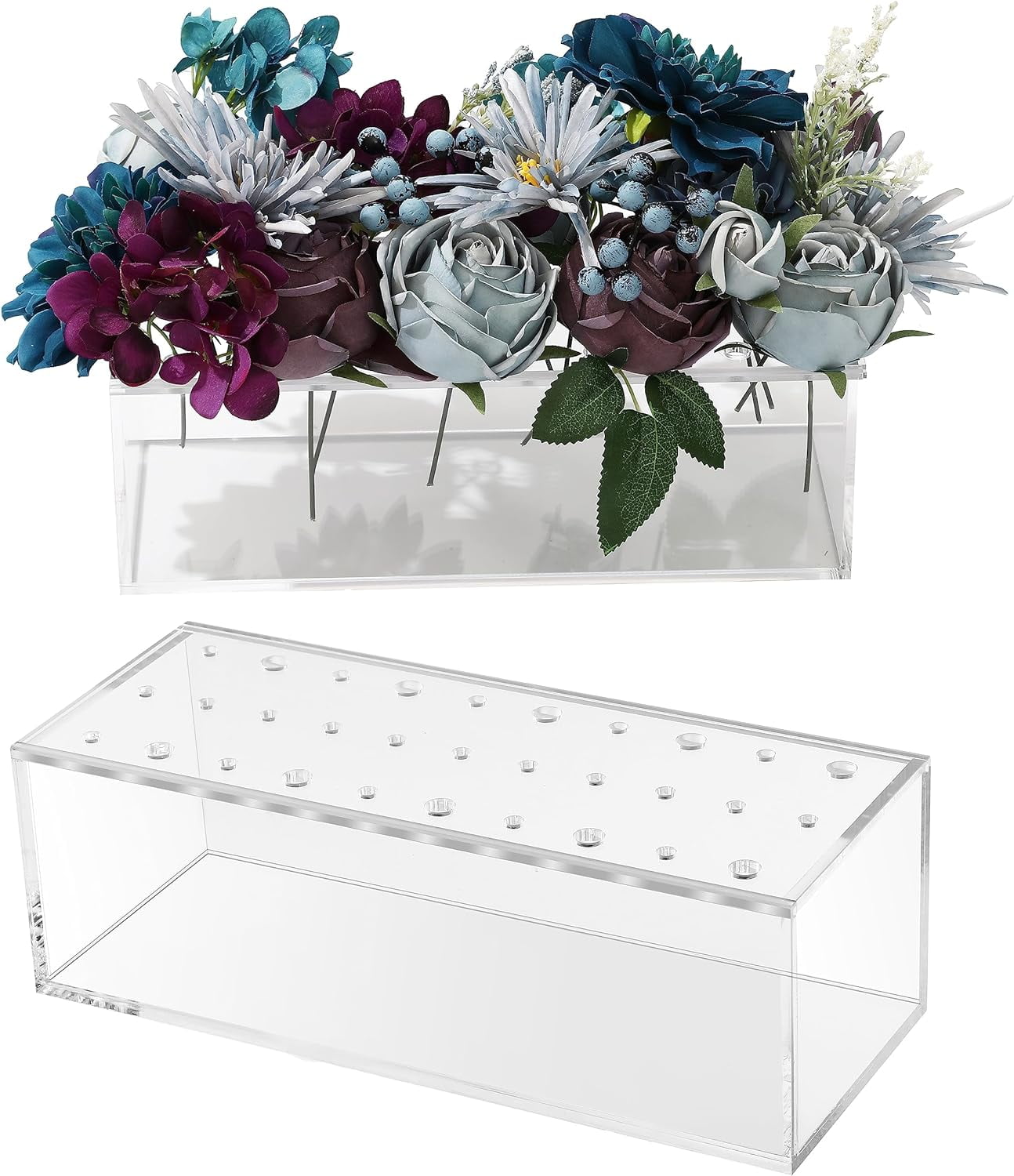 Wooden Flower Vase Rectangular Floral Centerpiece 11.8In Low Long ...