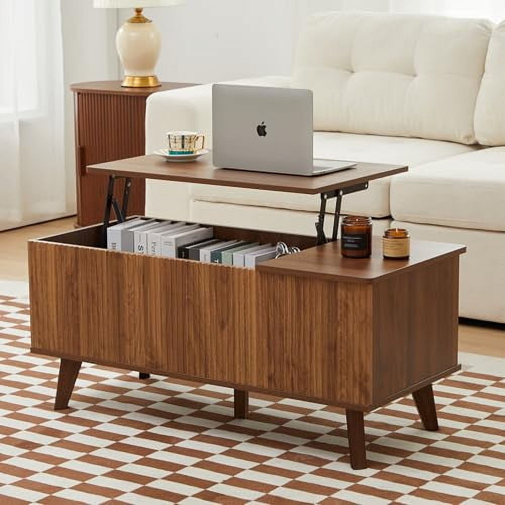 Wooden Fluted Lift Top Coffee Table with Hidden Compartment, Modern ...