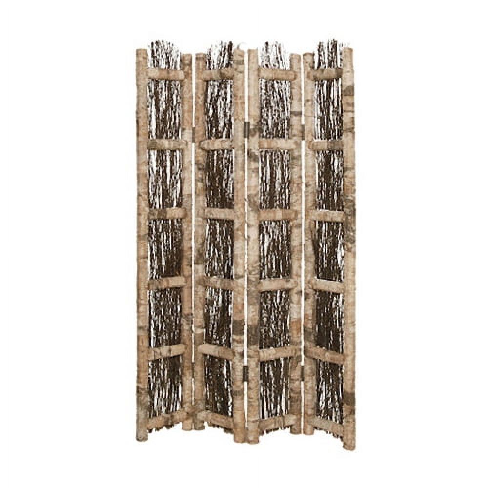Wooden Foldable Screen with Twig Design 4 Ladder Style Panels, Brown ...