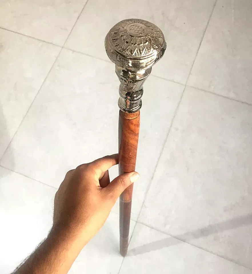 Wooden Foldable Walking Stick Poles Silver Handle Victorian Style Stick ...