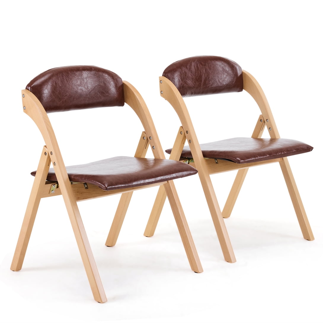 Wooden Folding Chairs Set of 2, Modern Folding Chairs with Padded Seats ...
