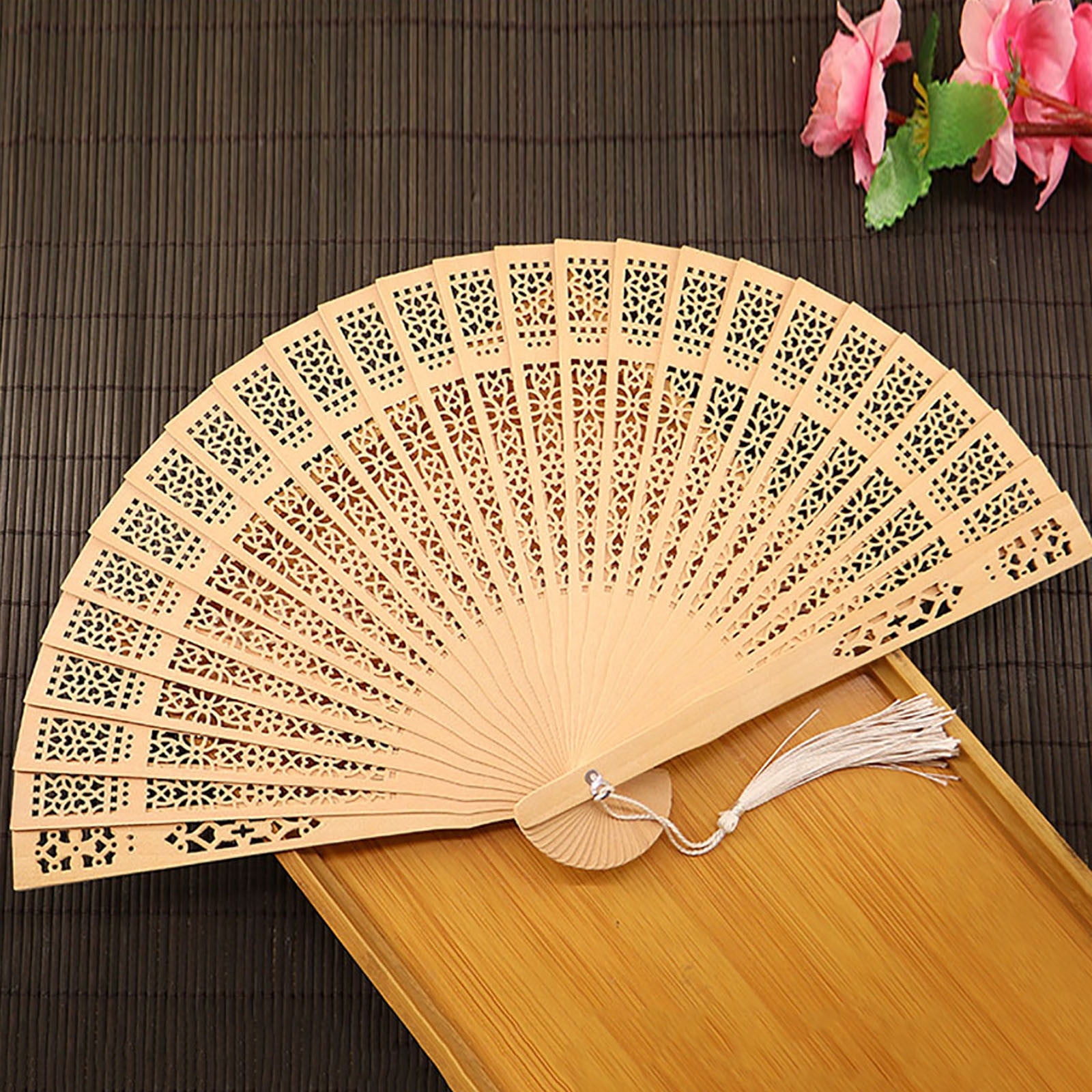 Wooden Folding Hand Fan Wedding Favor Hand Fan with Hollow Carved ...