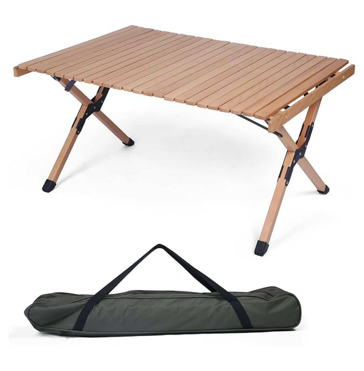 Wooden Folding Table, Portable Roll up Camping Table with Carrying Bag ...