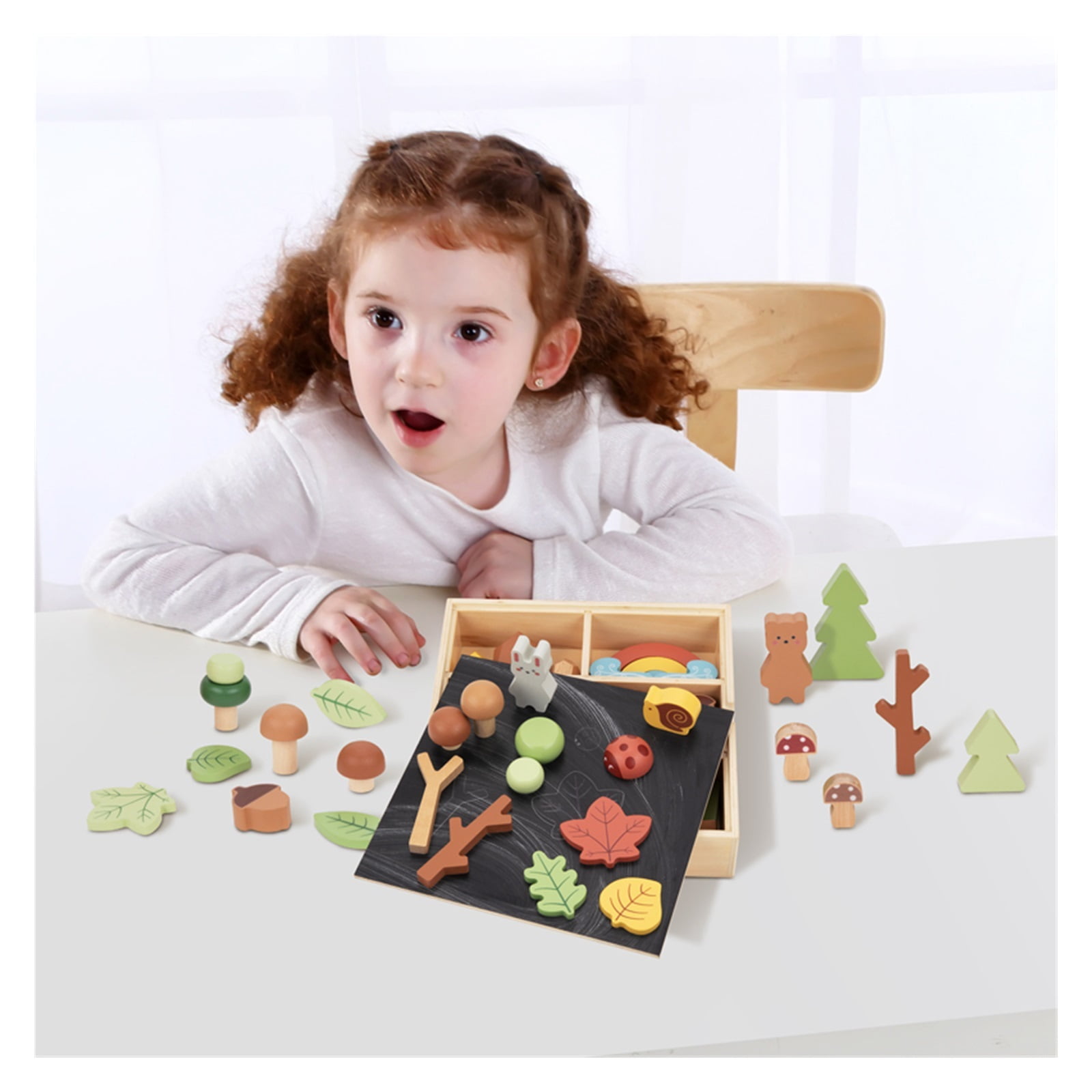 Wooden Forest Animal Stone Set Children Building Blocks Wild Tree Plant ...