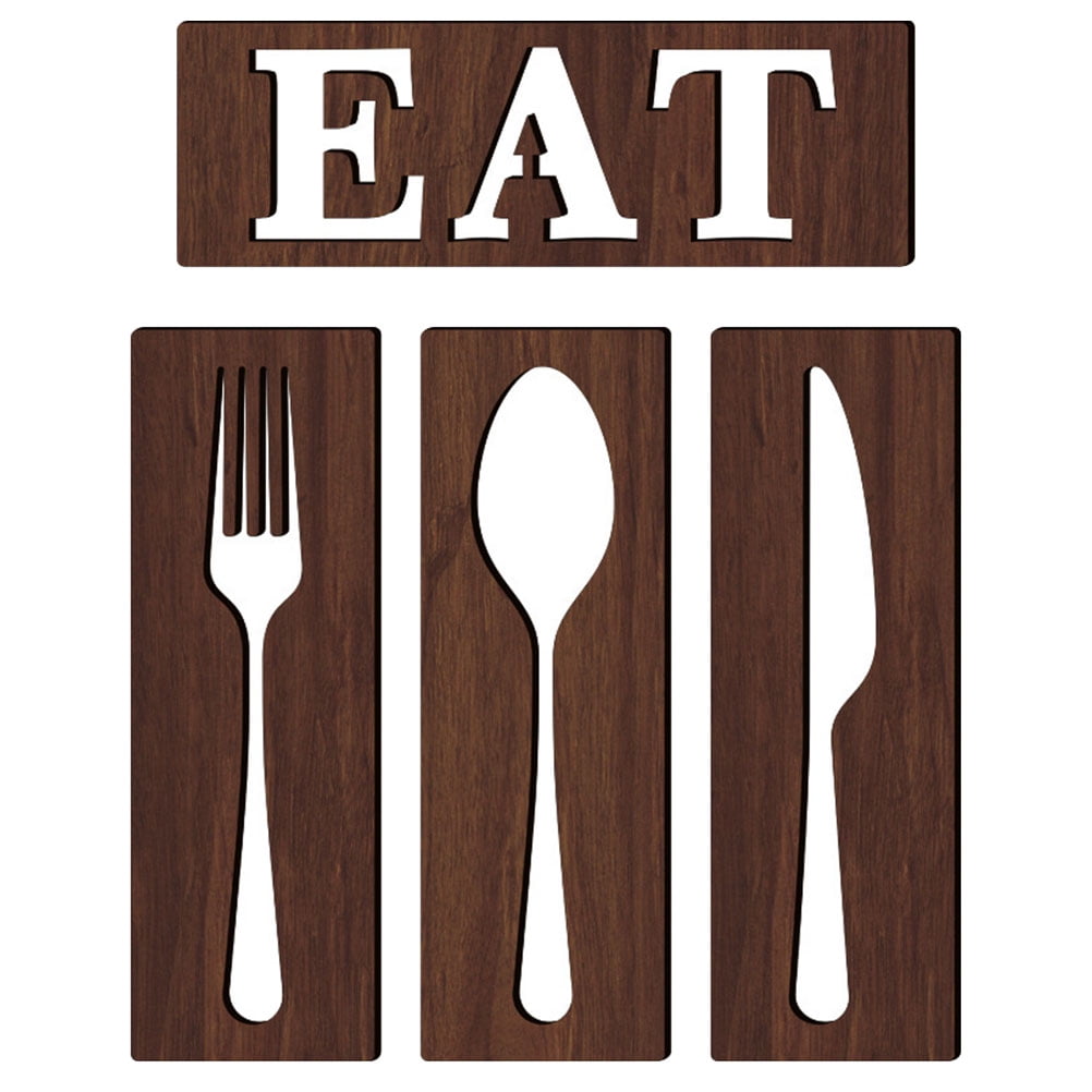 Wooden Fork Spoon Knife Sign Farmhouse Decor Wall Dining Room Eat Signs ...