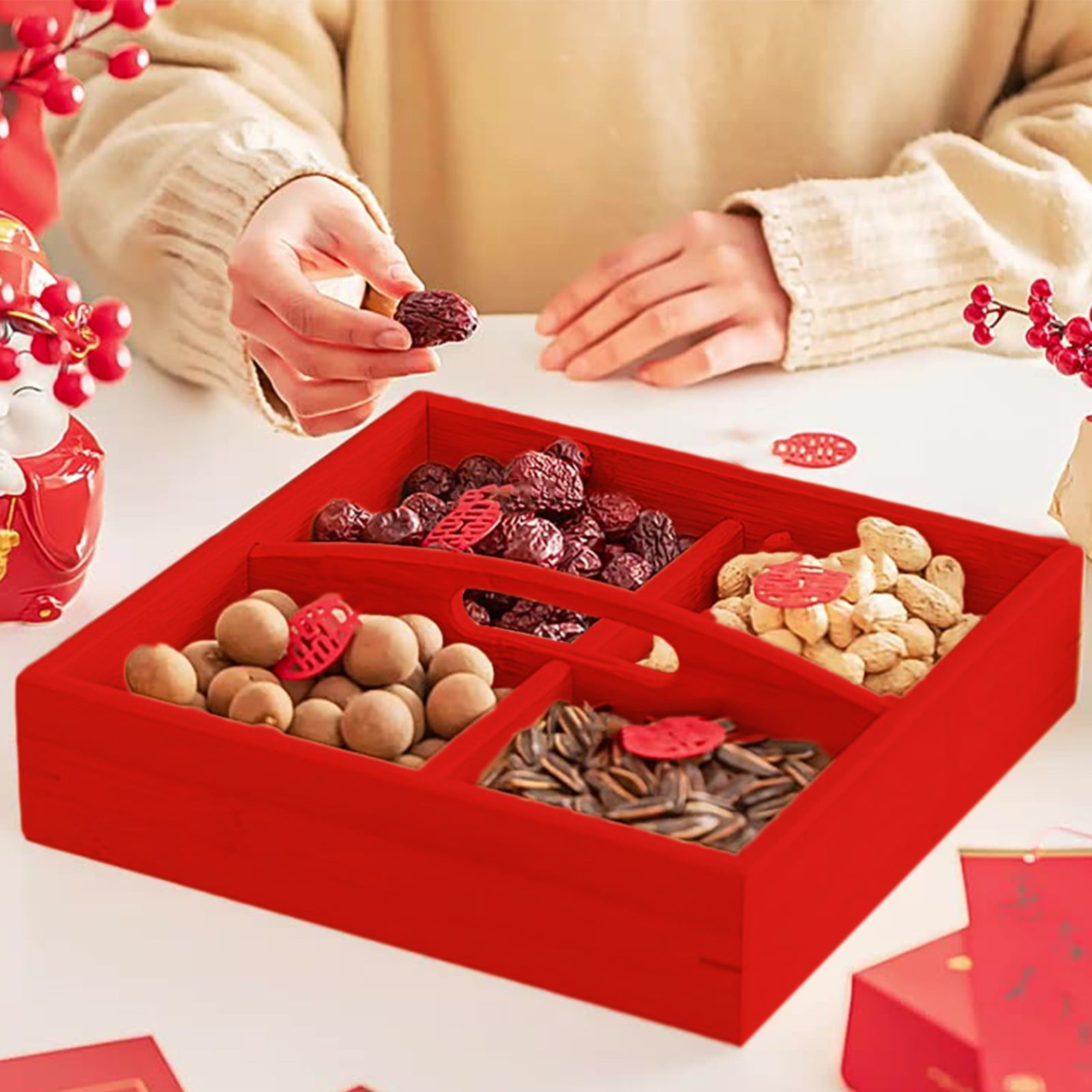 Wooden Four-Compartment Dried Fruit Tray - Wedding Engagement Home ...