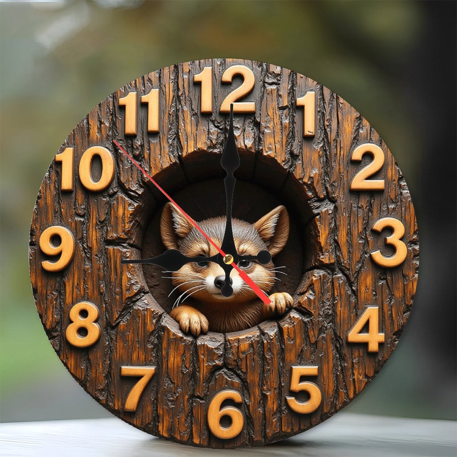 Wooden Fox Wall Clock with 2D Cute Animal Design 10-Inch Silent Wooden ...