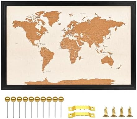 Wooden Frame Cork Board Map of World, 20" X 30" Bulletin Boards for ...