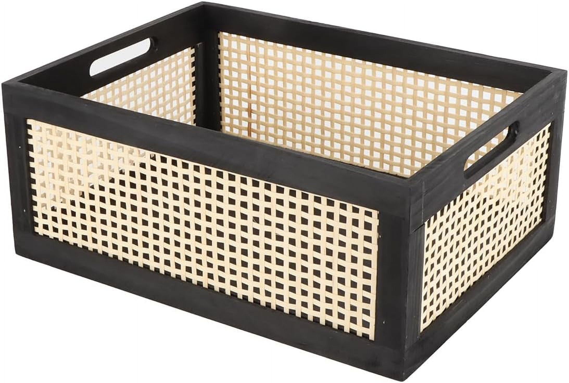 Wooden Frame Storage Basket, Decorative Organizer Crates Box with Built ...