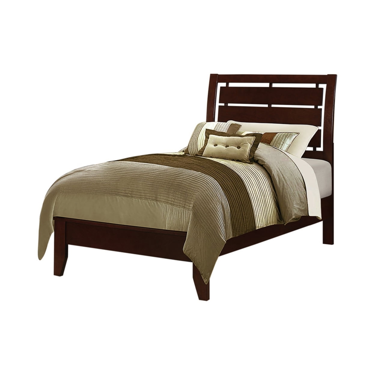 Wooden Frame Twin Size Bed with Cut Out Panel Headboard, Brown ...