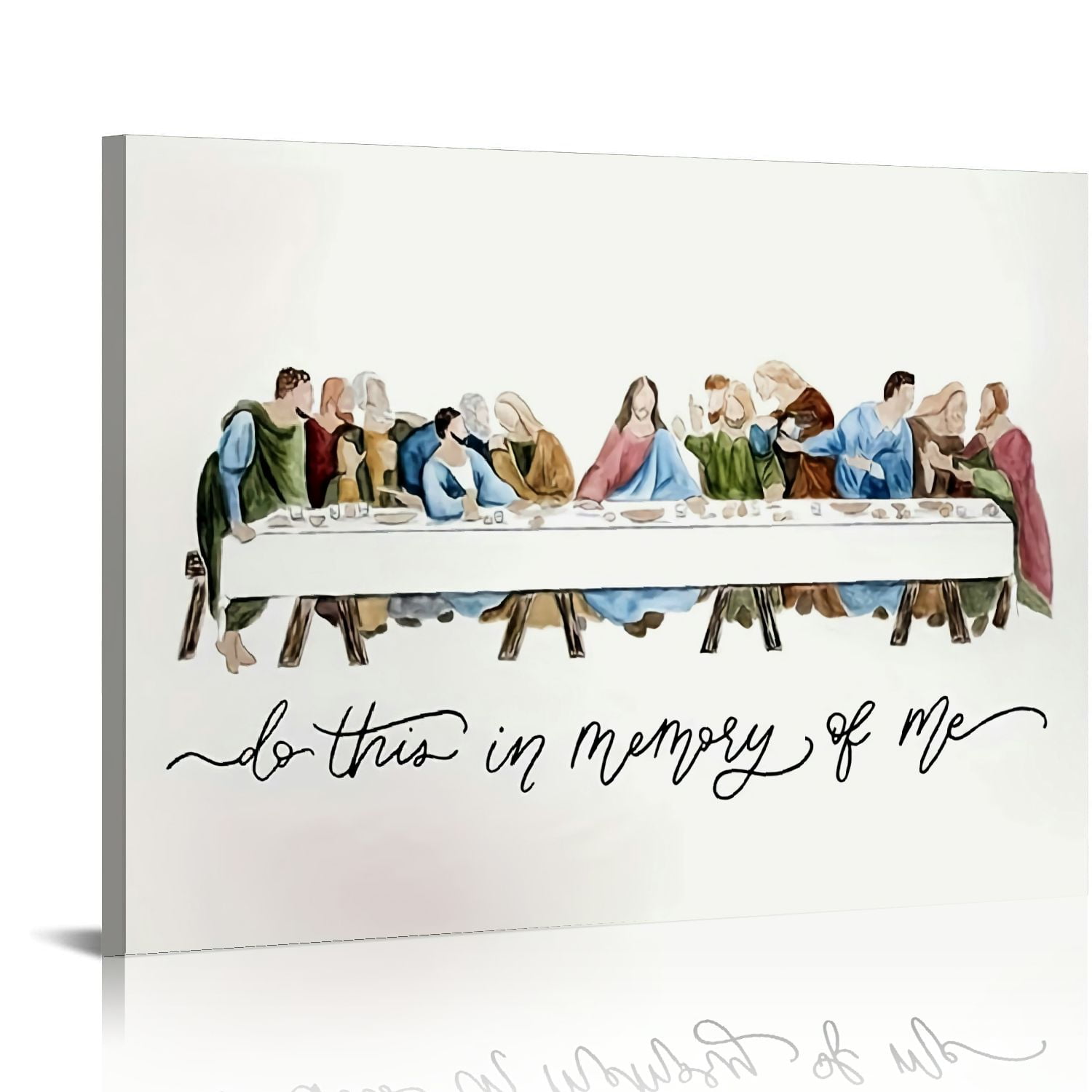 Wooden Framed Canvas Painting Jesus Last Supper Watercolor Prints Wall ...