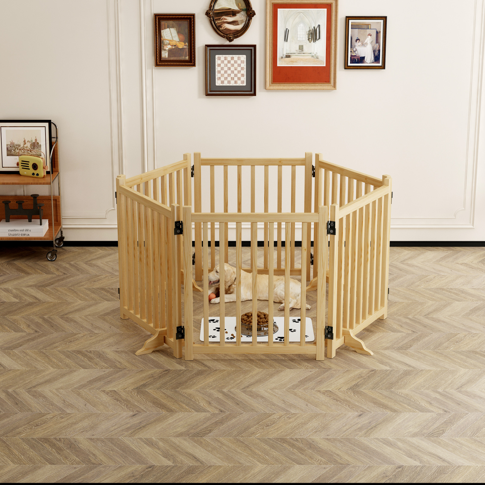 Wooden Freestanding Dog Gate,No Tool Assembly,Foldable Design,Natural ...