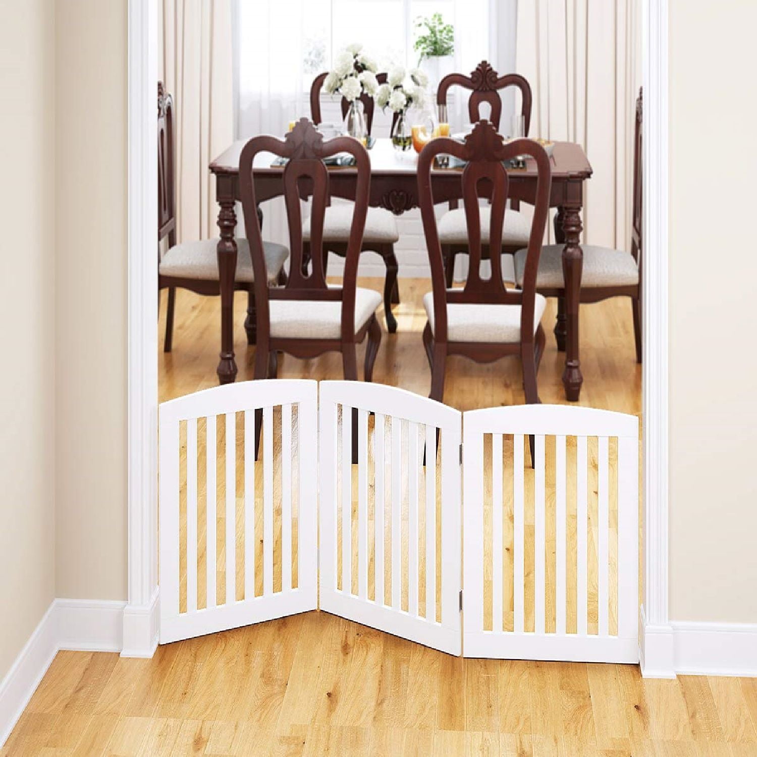 Wooden Freestanding Foldable Pet Gate for Dogs, 24 inch 3 Panels Step ...