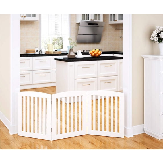 Wooden Freestanding Foldable Pet Gate for Dogs, 24 inch 3 Panels Step ...