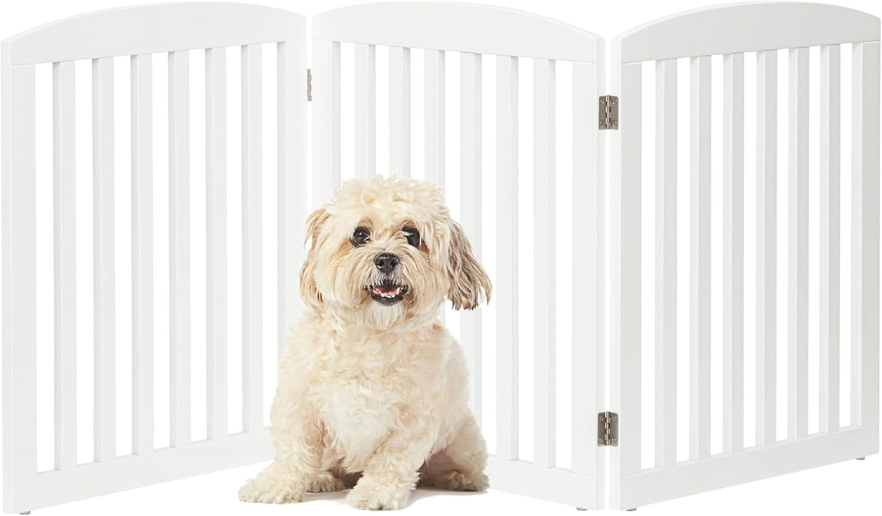Wooden Freestanding Foldable Pet Gate for Dogs, 24 inch 3 Panels Step ...