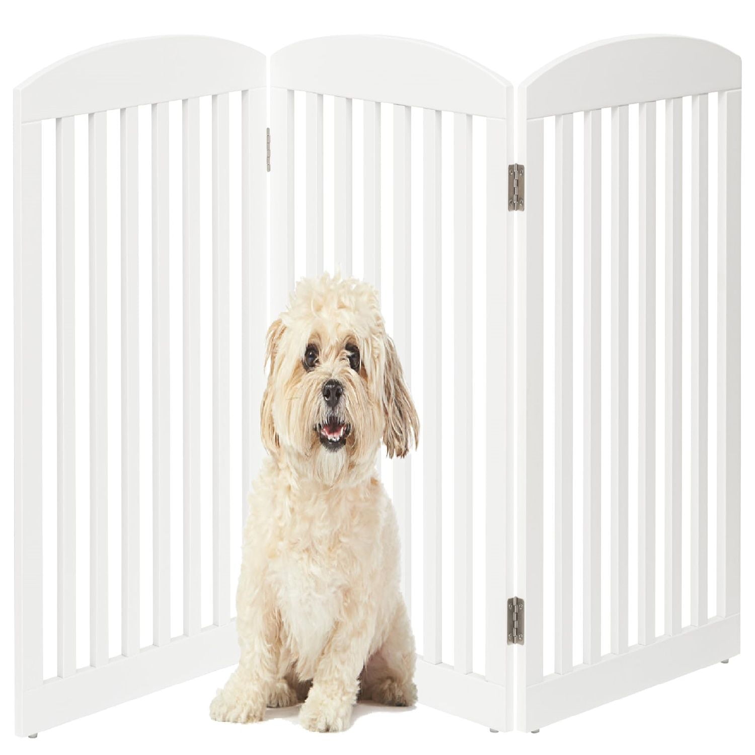 Wooden Freestanding Foldable Pet Gate for Dogs, 24 inch 3 Panels Step ...