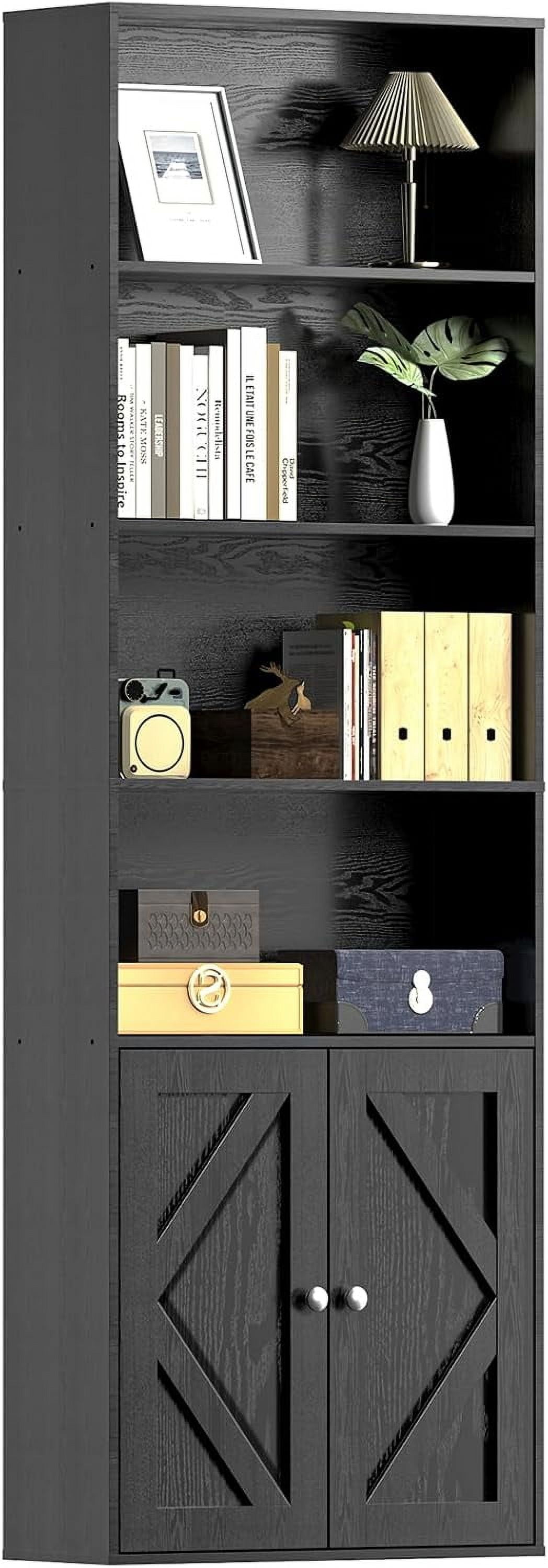 Wooden Functional Bookshelves and Bookcases with Doors and Cabinet,Floor Standing 6 Shelf ...