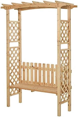 Wooden Garden Arbor for Climbing Plants with Garden Bench, Garden Arch ...