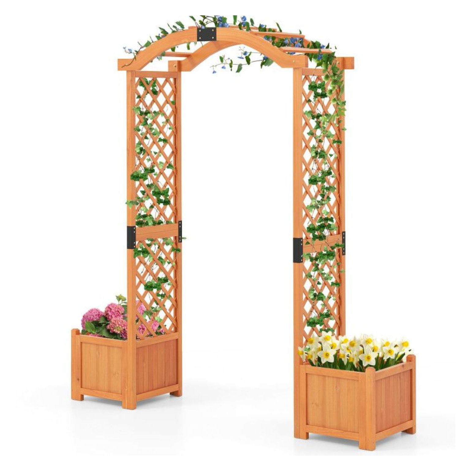 Wooden Garden Arbor with Planter and Trellis for Climbing Plants ...