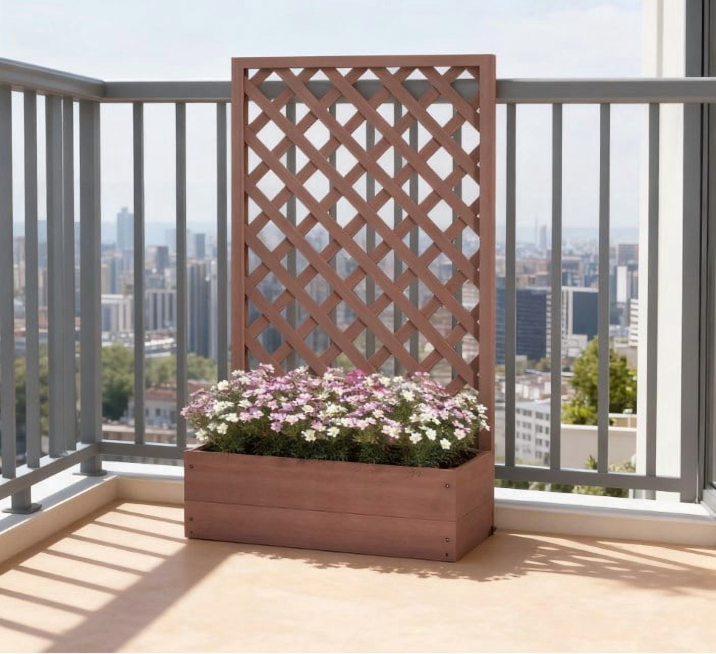 Wooden Garden Bed, Raised Garden Bed Planting Planter Box with Trellis ...