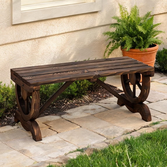 Wooden Garden Bench for Porch Seating, Brown-Toned 2-Person Outdoor ...